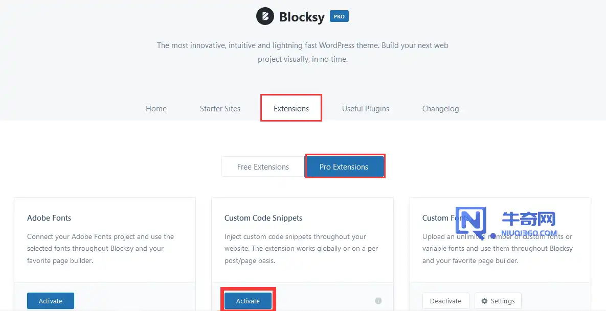 Blocksy主题启用Custom Code Snippets添加自定义代码 - 牛奇网